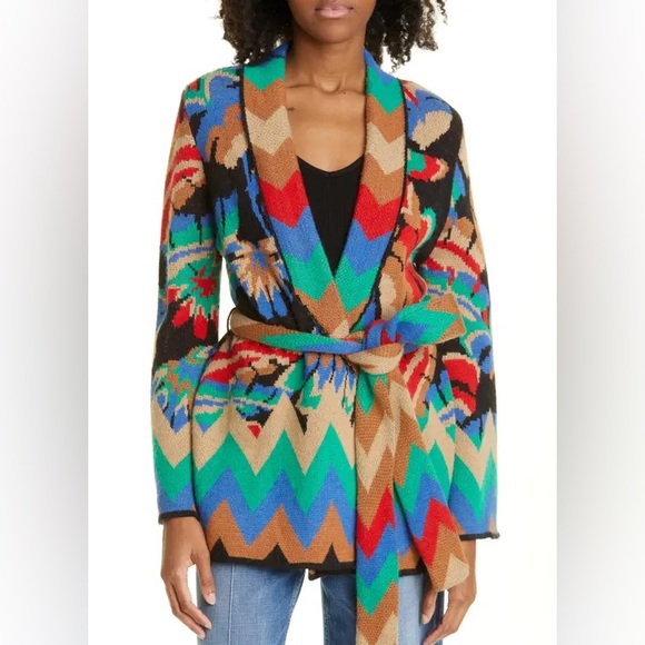 FARM Rio | Sweaters | Nwt Farm Rio Chevron Forest Black Jacquard Belted ...